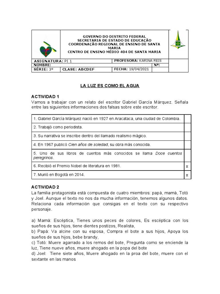 Ighor Gomes Das Chagas - La Luz Es Como El Agua | PDF | Gabriel García ...