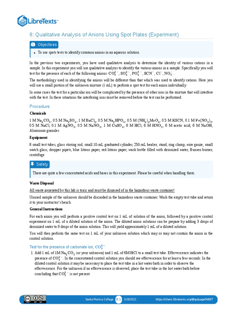 Lab 2 A-Qualitative Analysis of Anions | PDF | Precipitation (Chemistry) | Chloride