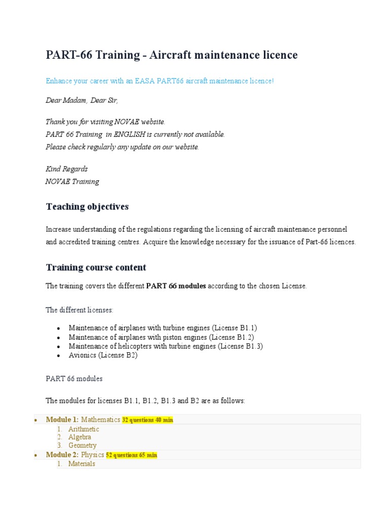 PART-66 Training - Aircraft Maintenance Licence | PDF | Electronics | Engines