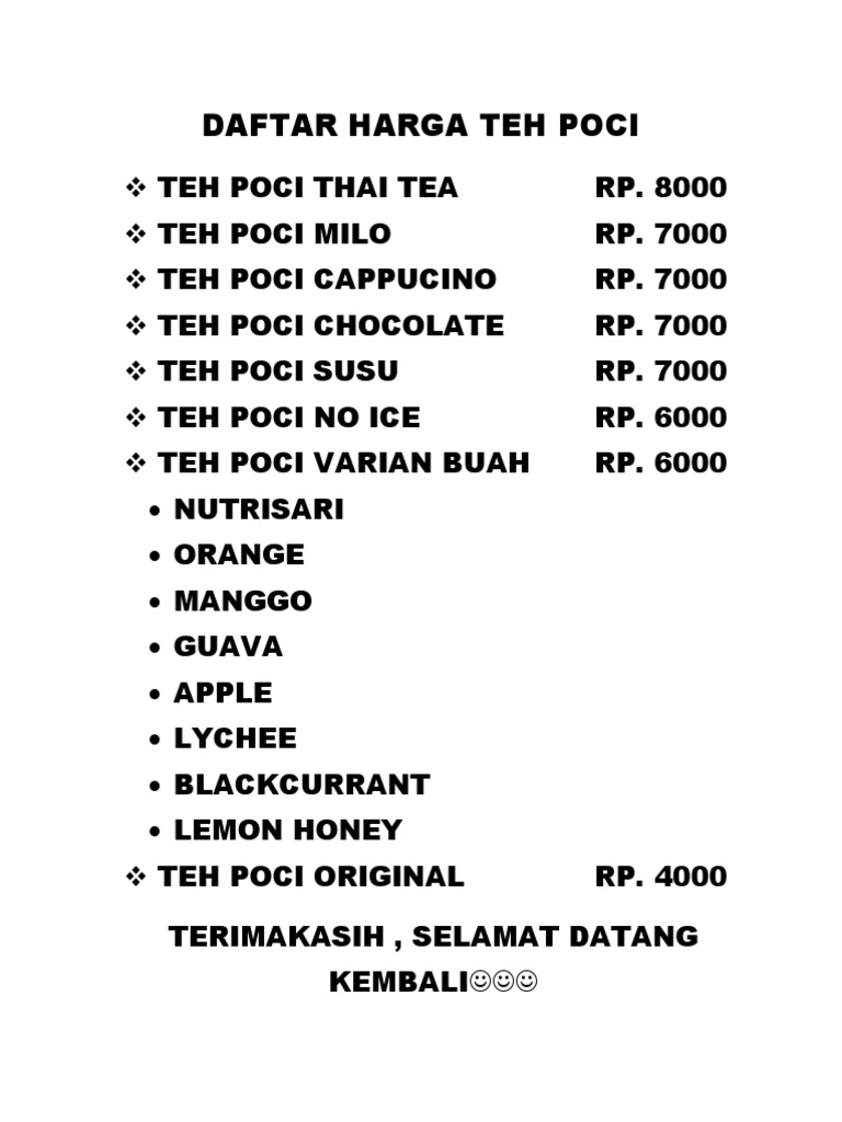 Daftar Harga Teh Poci | PDF