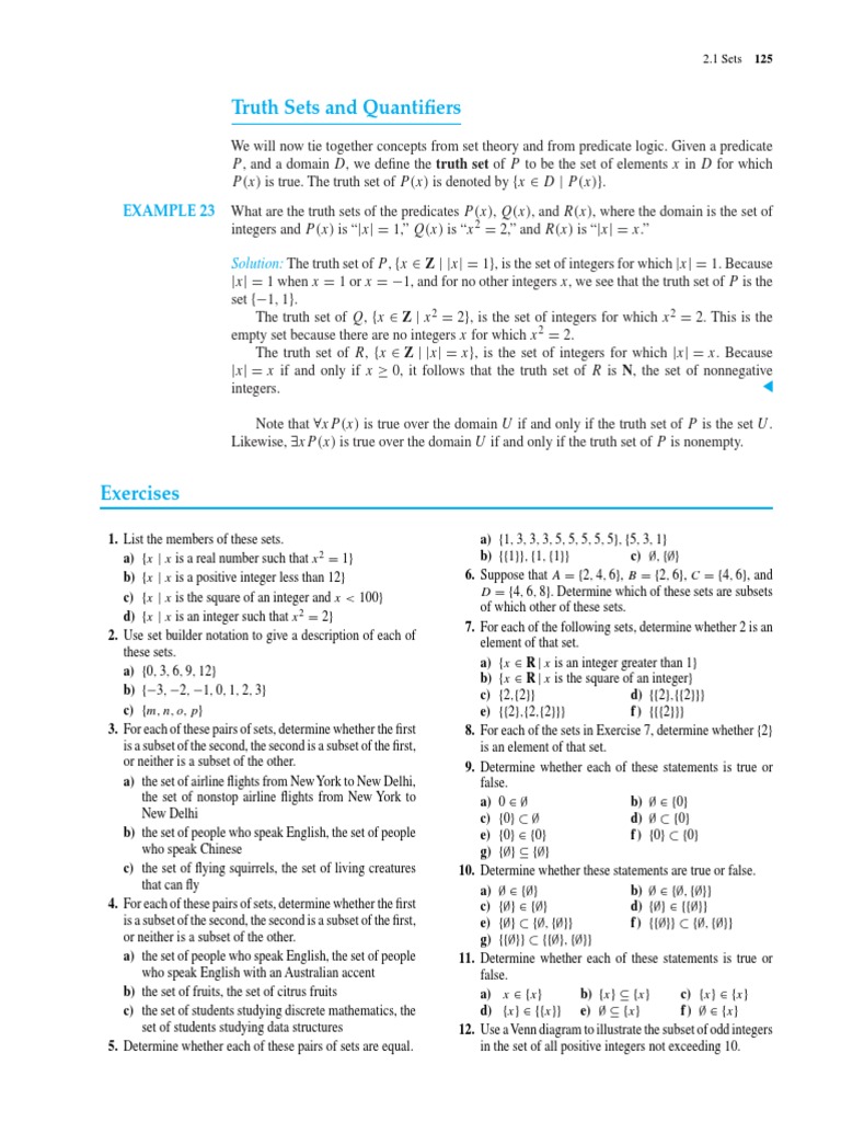 Truth Sets and Quantifiers: Example 23 | PDF | Set (Mathematics) | Truth