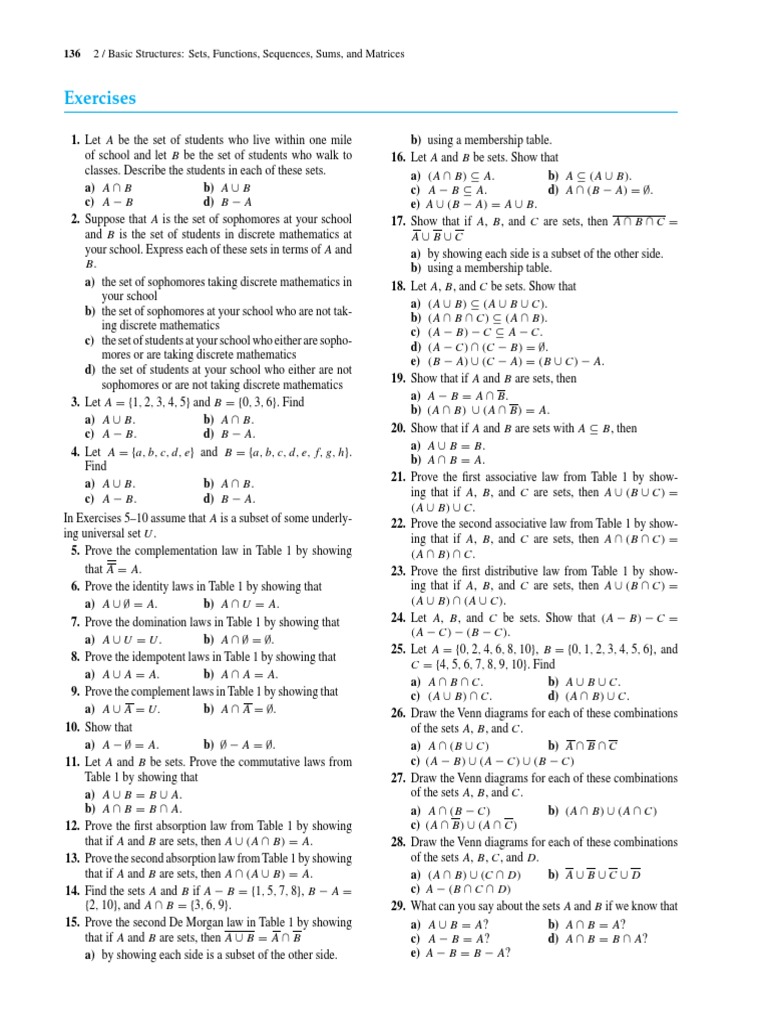 Exercises: 2 / Basic Structures: Sets, Functions, Sequences, Sums, and Matrices | PDF ...