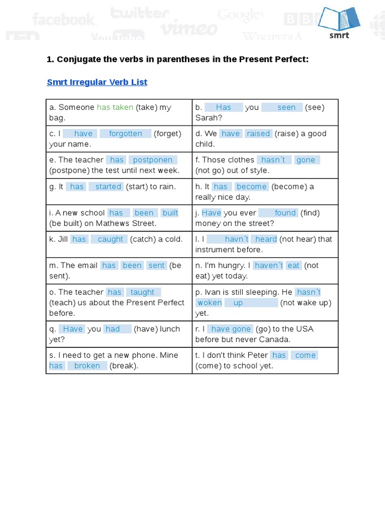 ENGL120 Grammar 7 1 Present Perfect Indefinite Past | PDF