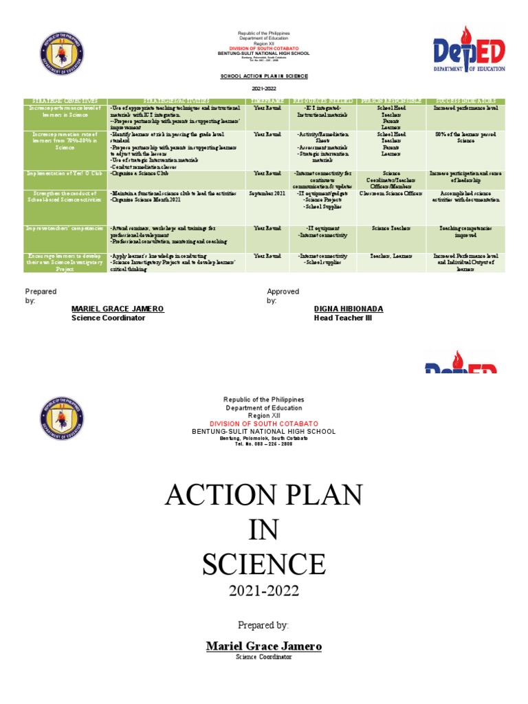 Science Action Plan 2021-2022 | PDF | Teachers | Mentorship
