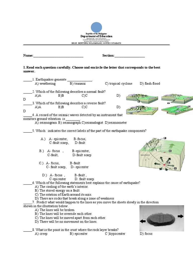 Earthquake and Typhoon Assessment Quiz | PDF | Earthquakes | Typhoon