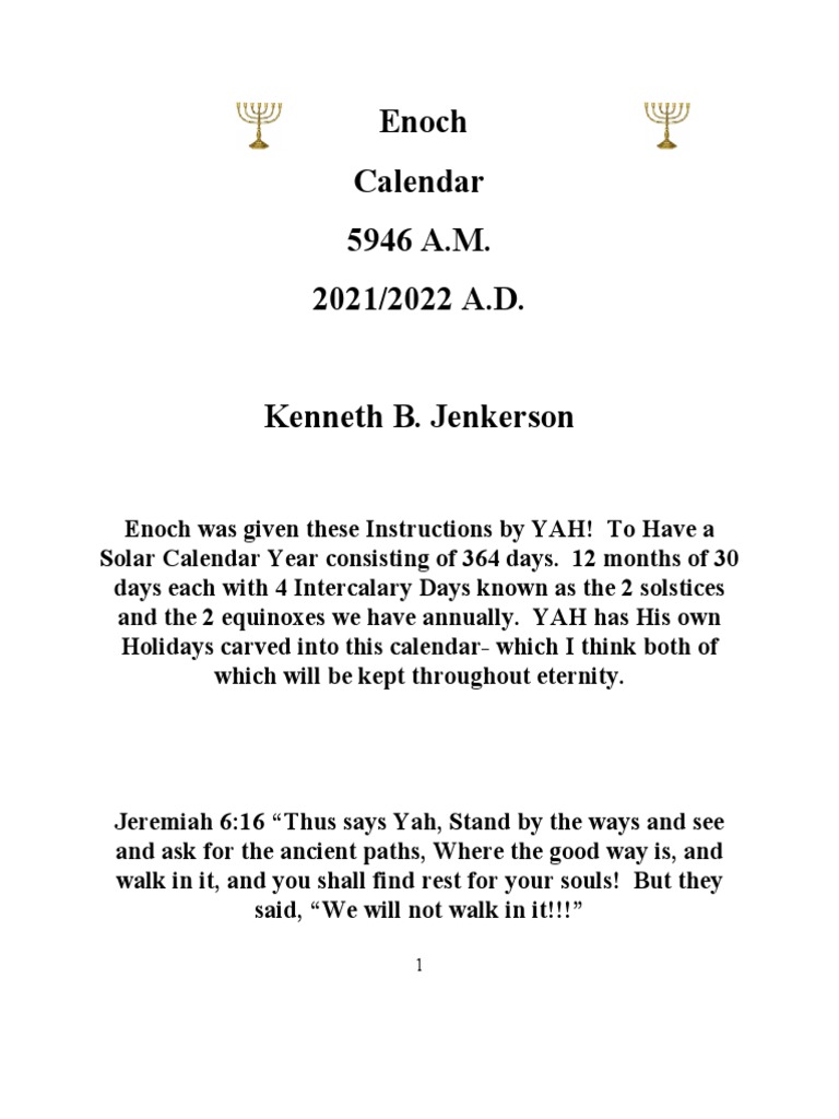 Enoch Calendar 5946 A.M. 2021/2022 A.D. Kenneth B. Jenkerson | Download ...