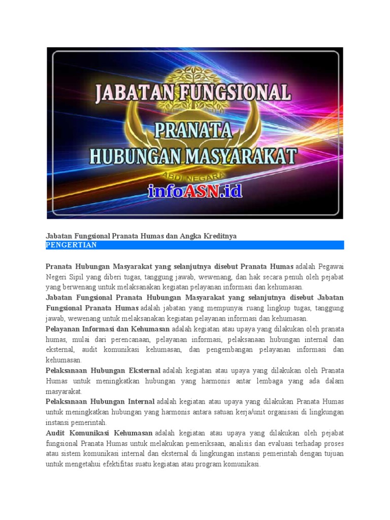 Jabatan Fungsional Pranata Humas Dan Angka Kreditnya | PDF