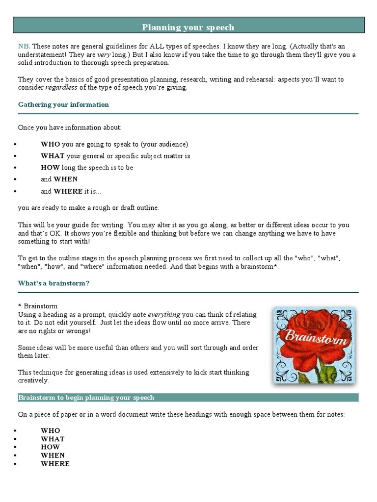 Planning Your Speech | Download Free PDF | Brainstorming | Learning Styles