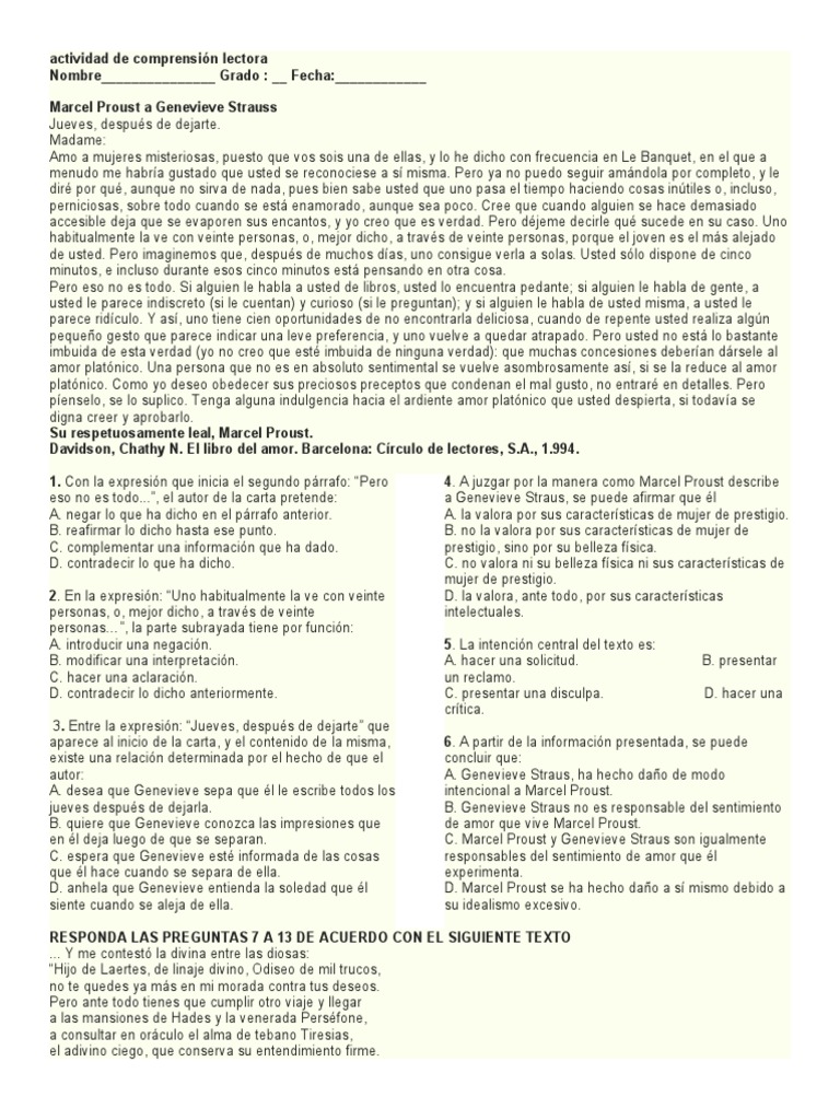 Comprensión Lectora: Proust y Homero | PDF | Novelas | infierno