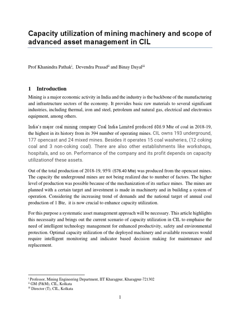 Capacity Utilization of Mining Machinery | PDF | Reliability ...