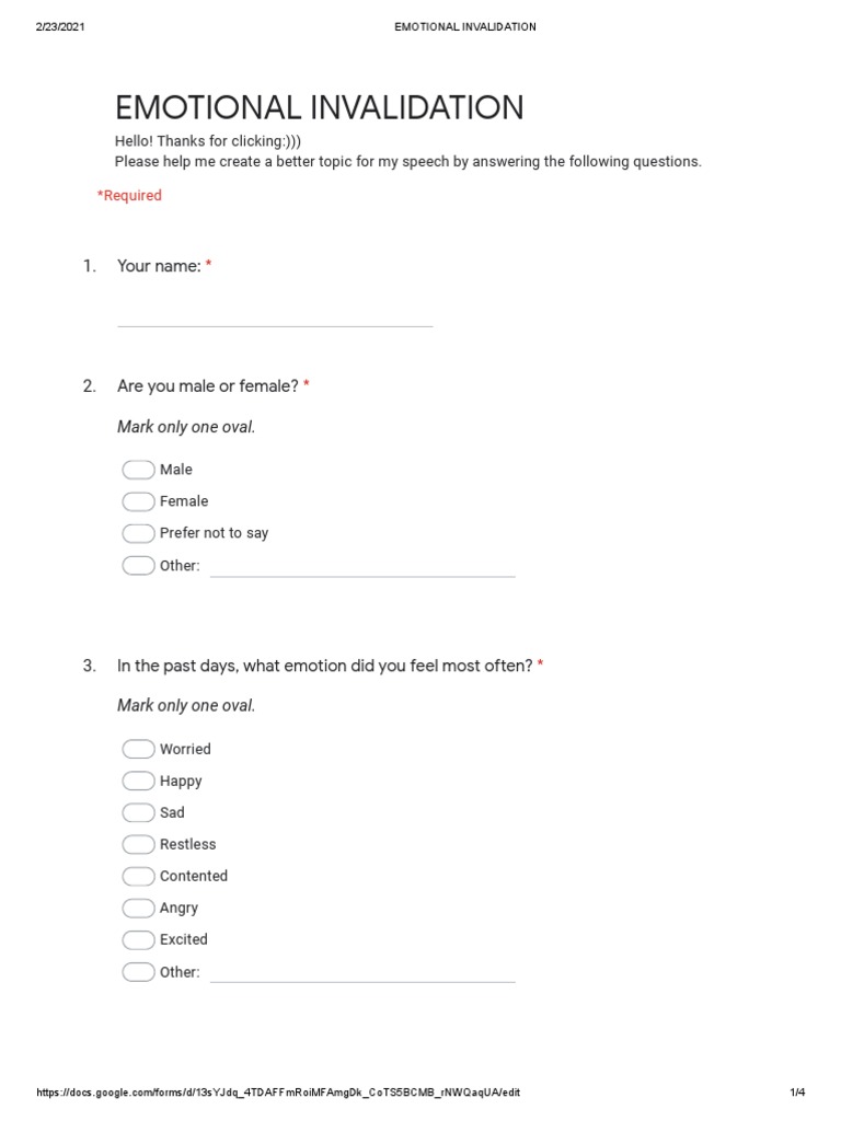 Questionnaire About Emotional Invalidation | PDF | Emotions ...