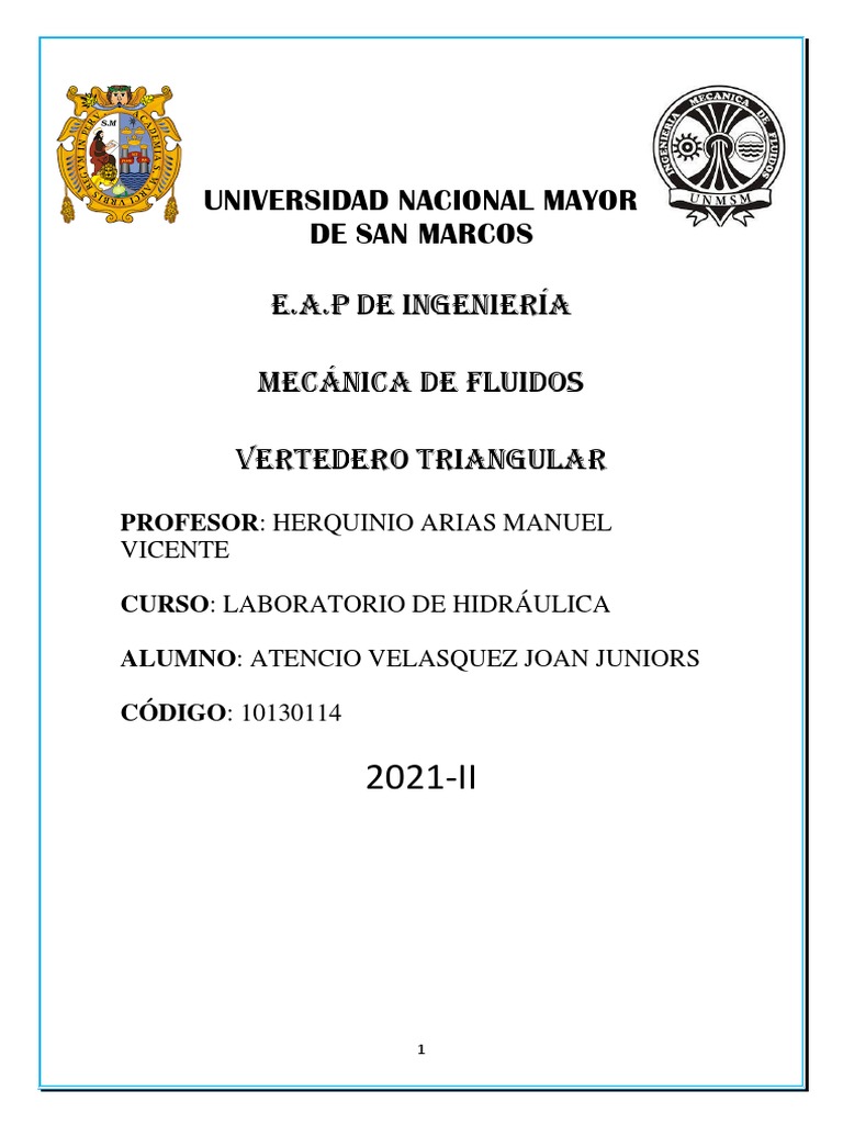 Laboratorio Vertedero Triangular | PDF | Descarga (hidrología) | Triángulo