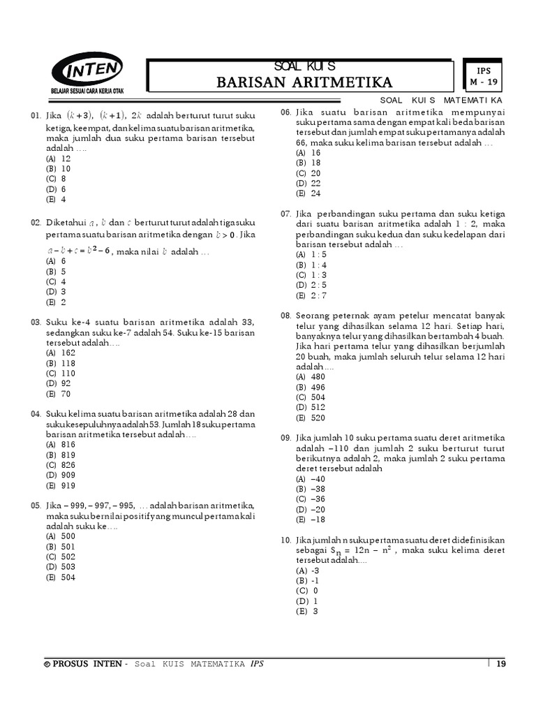 M19 - Kuis IPS - Barisan Aritmetika | PDF