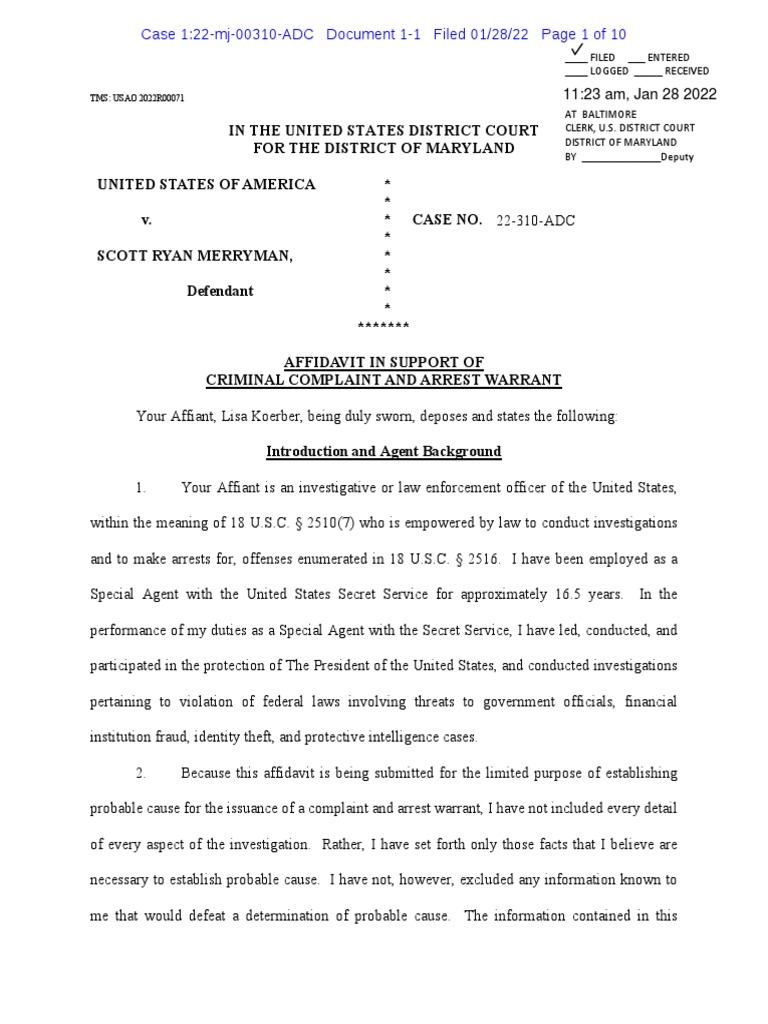Merryman Affidavit | Download Free PDF | Affidavit | Arrest Warrant