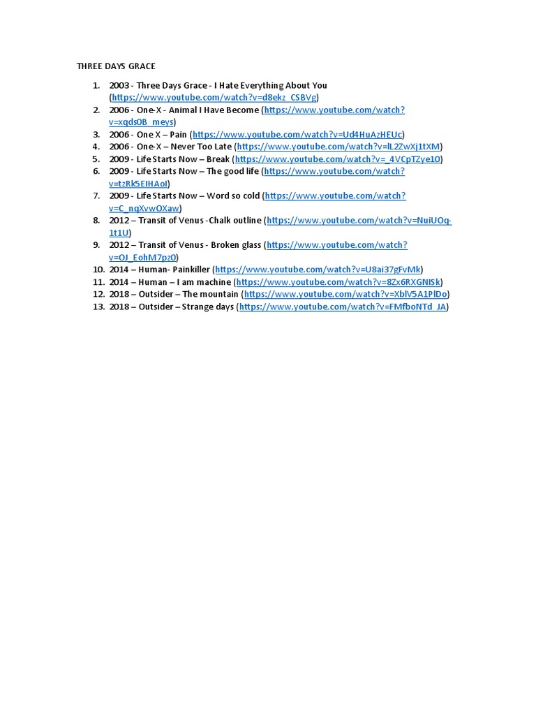Three Days Grace | PDF | Wellness | Science & Mathematics