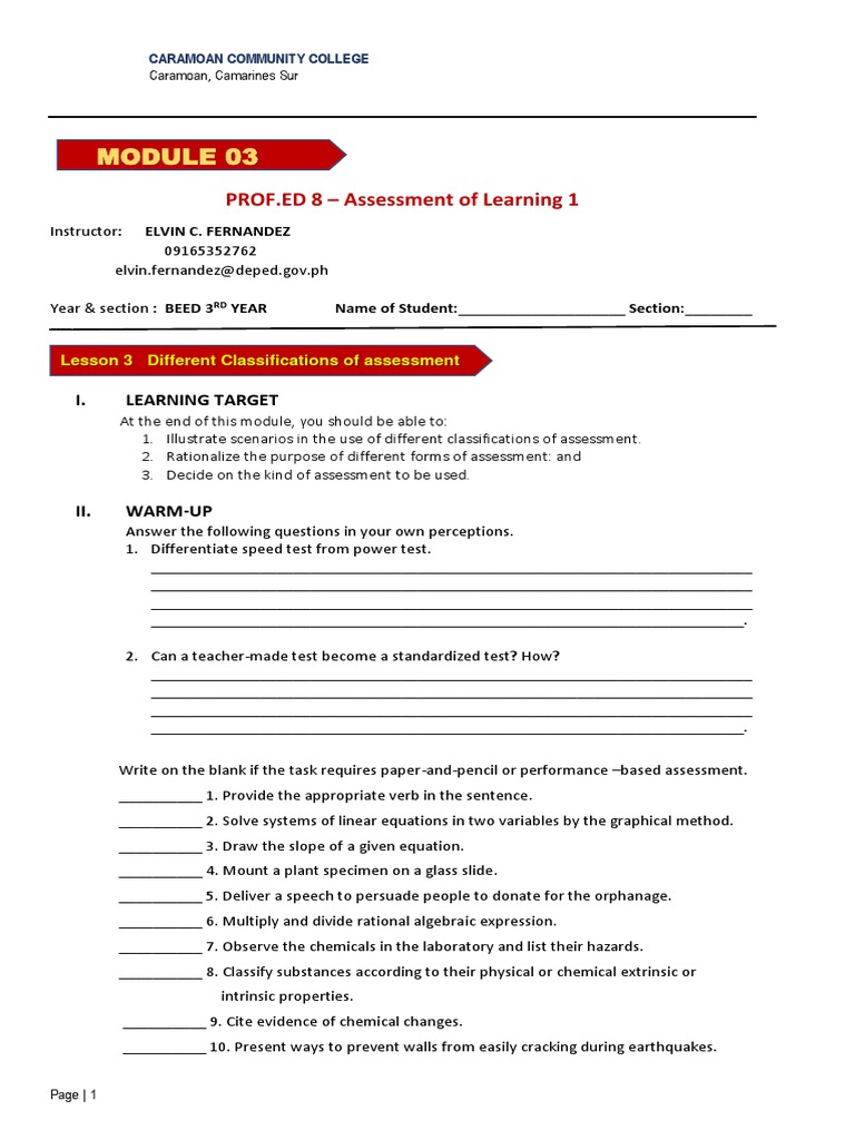 PROF - ED 8 - Assessment of Learning 1 | PDF | Educational Assessment ...