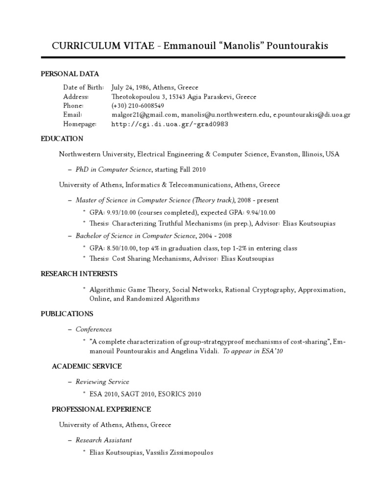 Template CV | PDF | Greece | Computer Science