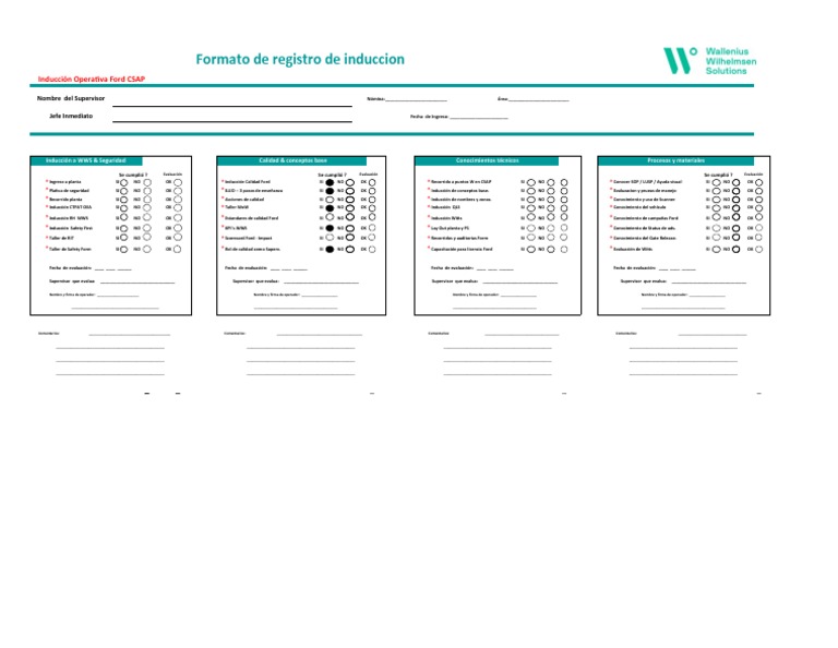 Inducción Operativa Ford CSAP: Registro y Evaluación | PDF