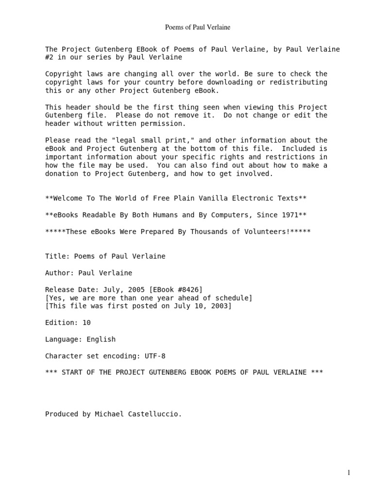 Poems of Paul Verlaine by Verlaine, Paul, 1844-1896 | PDF | Project ...