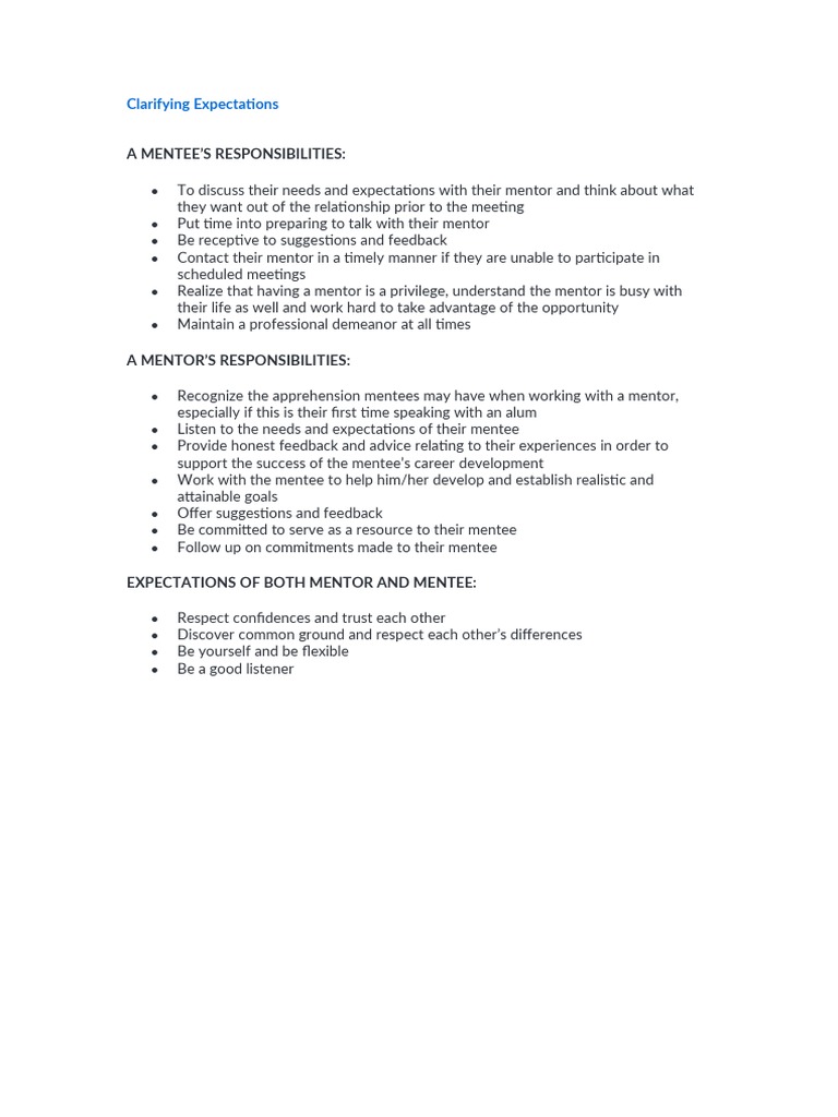 A Mentee'S Responsibilities:: Clarifying Expectations | PDF