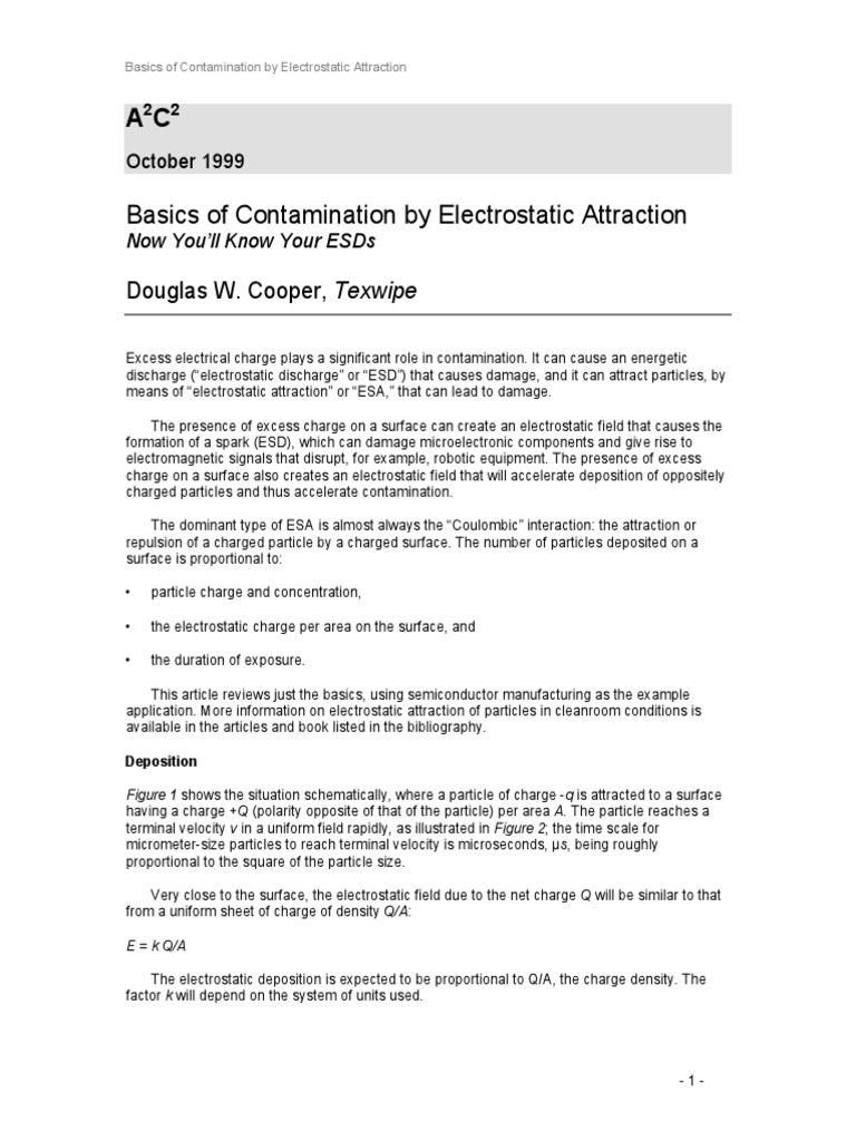 Basics of Contamination by Electrostatic Attraction: Douglas W. Cooper ...