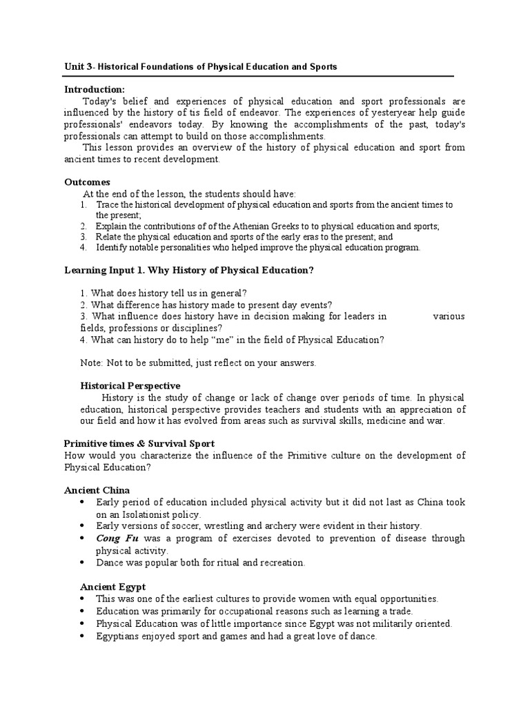 Unit 3 - Historical Foundations of Physical Education and Sports | PDF ...
