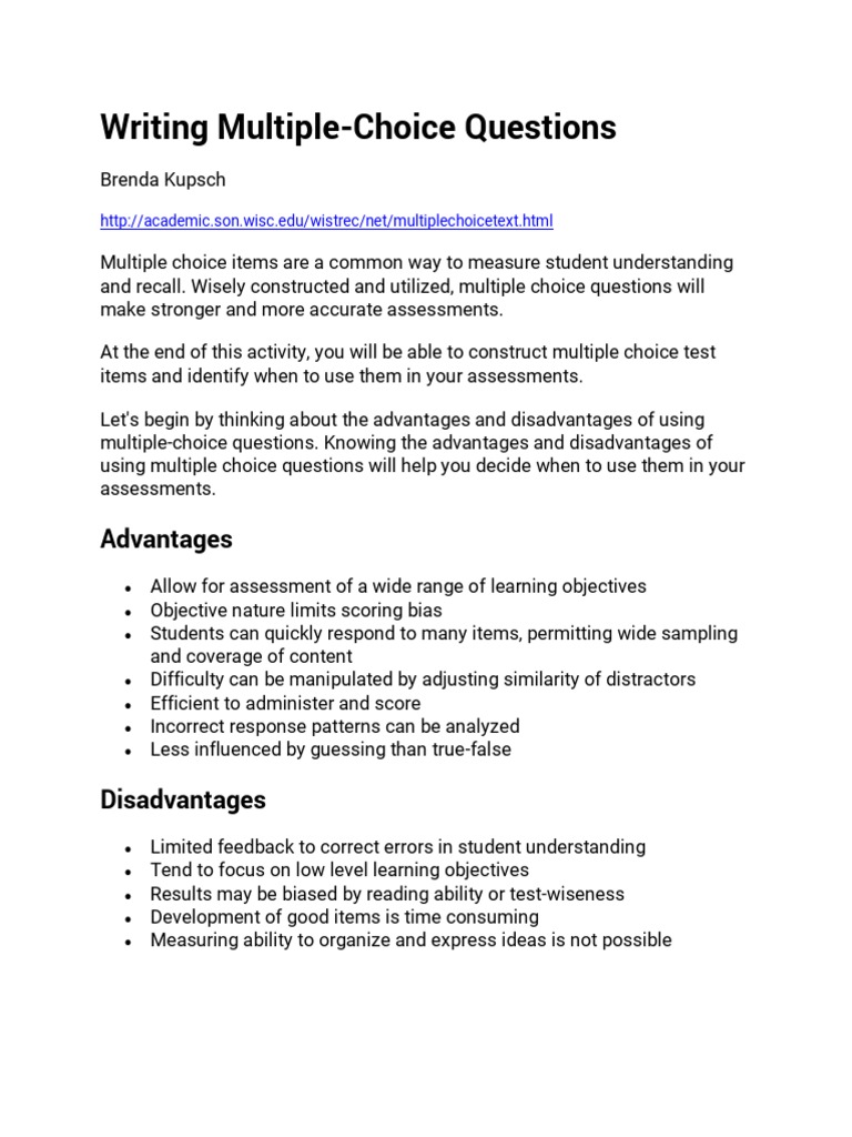 Writing Multiple Choice Questions | PDF | Multiple Choice | Educational Assessment