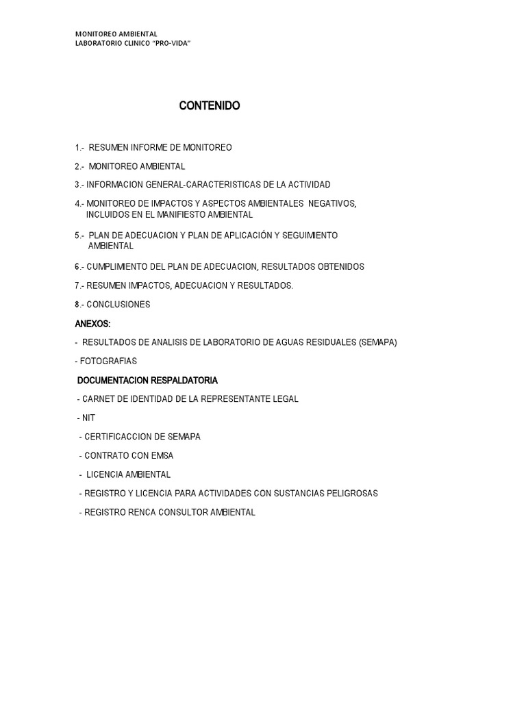 Informe de Monitoreo Provida | PDF | Laboratorios | Residuos