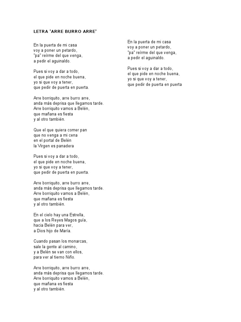 Letra de "Arre Burro Arre" | PDF