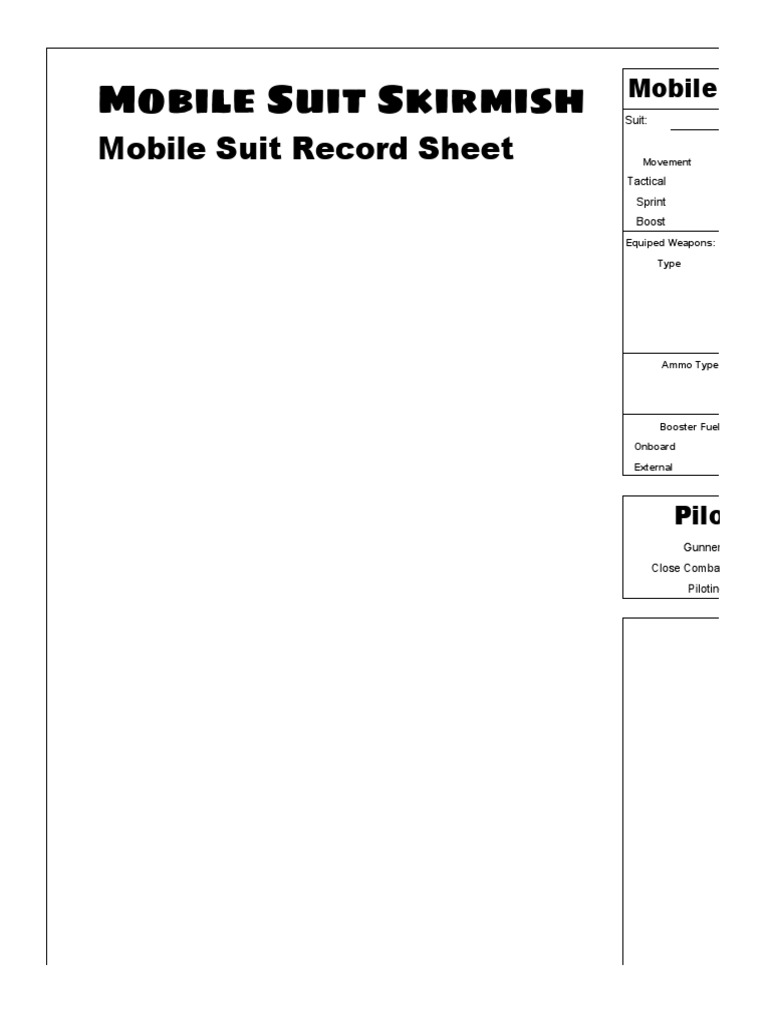 Mobile Suit Skirmish Sheet - Copy of Sheet1 | PDF | Military | Military ...