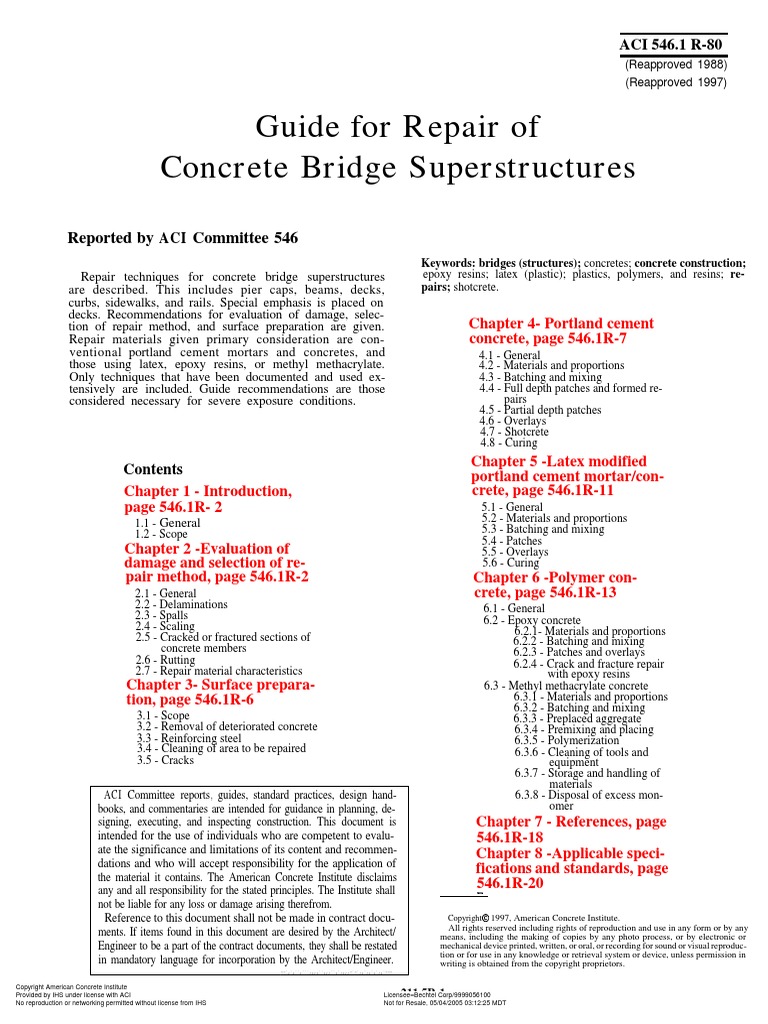 ACI 546.1R-80, Guide For Repair of Concrete Bridge Superstructures ...