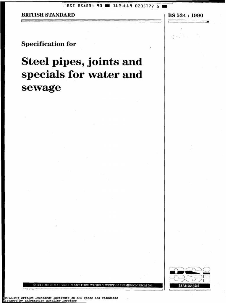 BS 534 - 1990 | Download Free PDF | Pipe (Fluid Conveyance) | Tap (Valve)