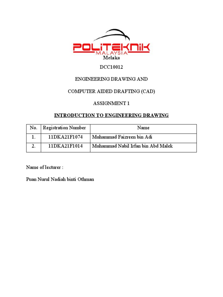 DCC10012 Engineering Drawing and Computer Aided Drafting (Cad ...