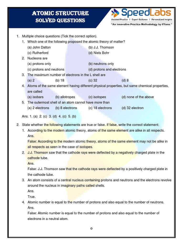 Atomic Structure: Solved Questions | PDF | Atoms | Atomic Nucleus