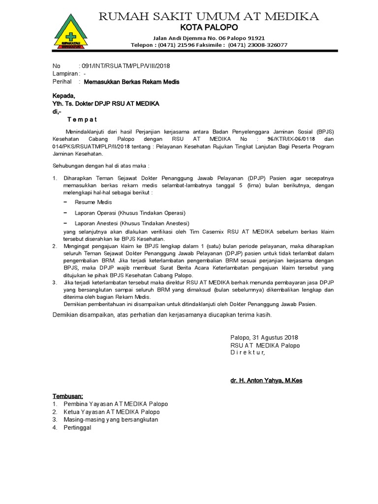 Surat Untuk DPJP | PDF