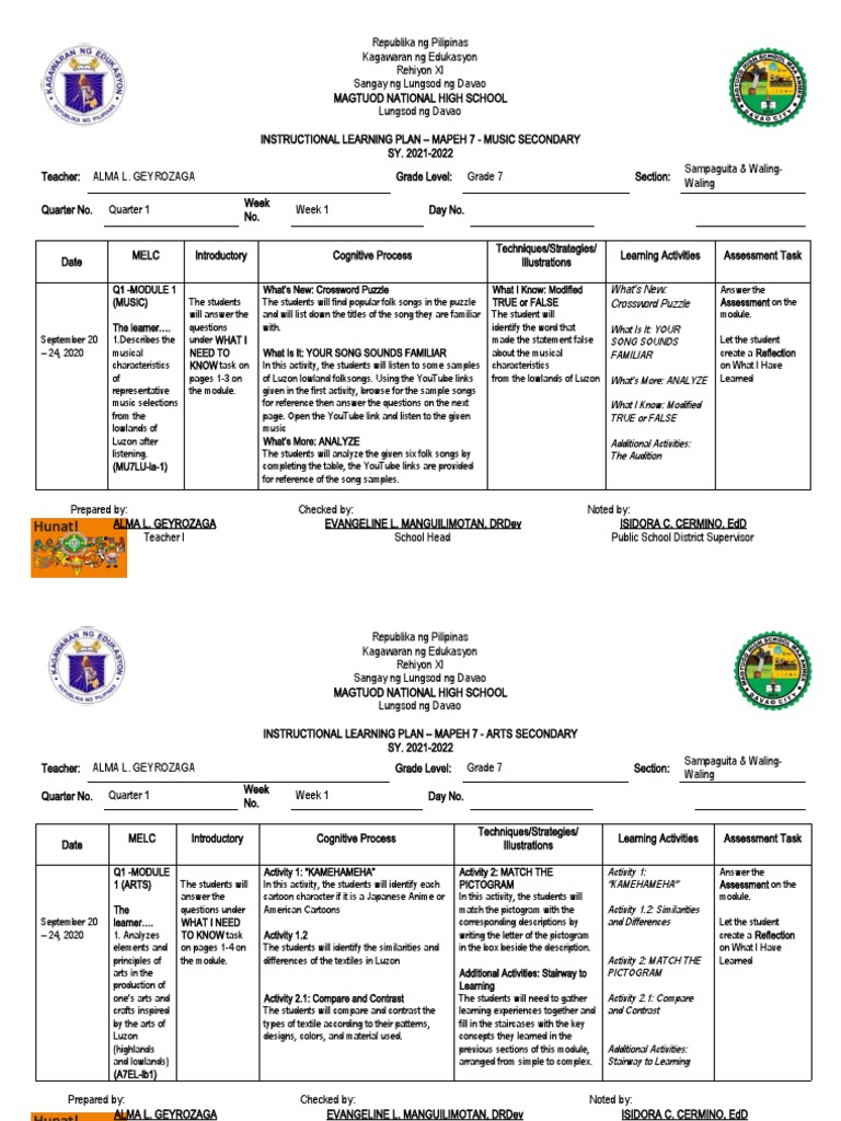 Instructional-Learning-Plan-Mapeh 7 | PDF | Learning | Cognition