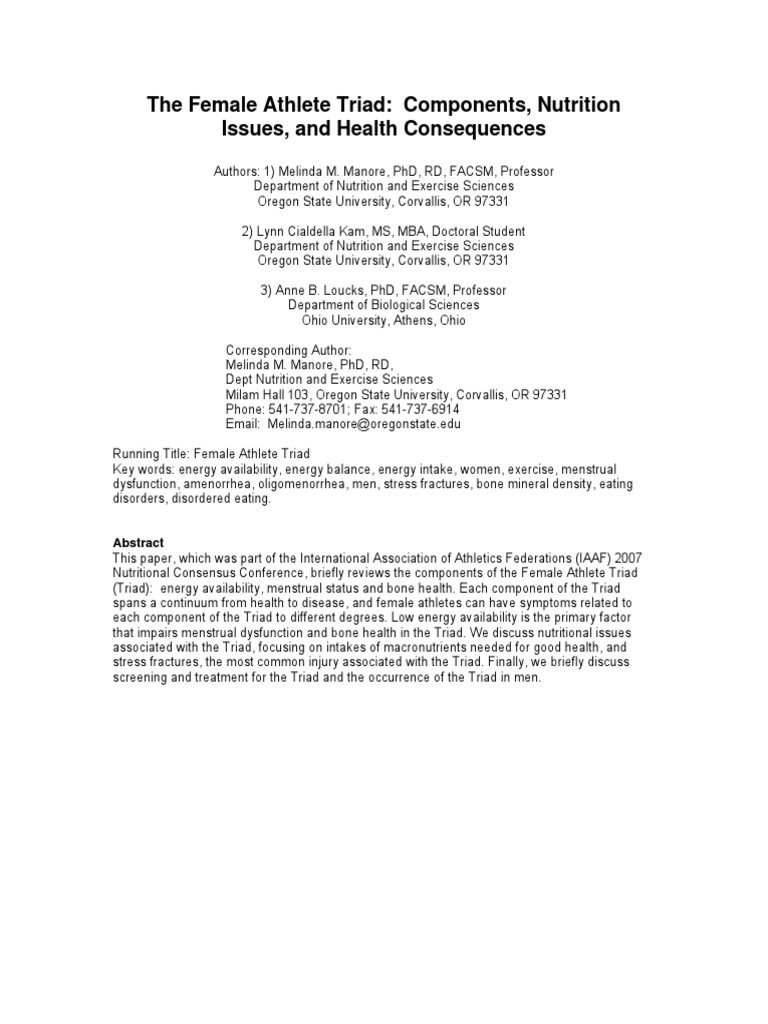 The Female Athlete Triad - Components, Nutrition Issues, and Health ...