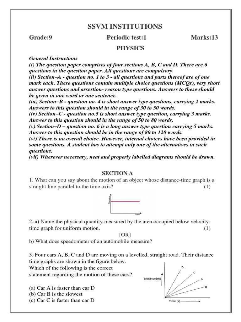 04 Physics G9 PT 1 | PDF | Speed | Multiple Choice
