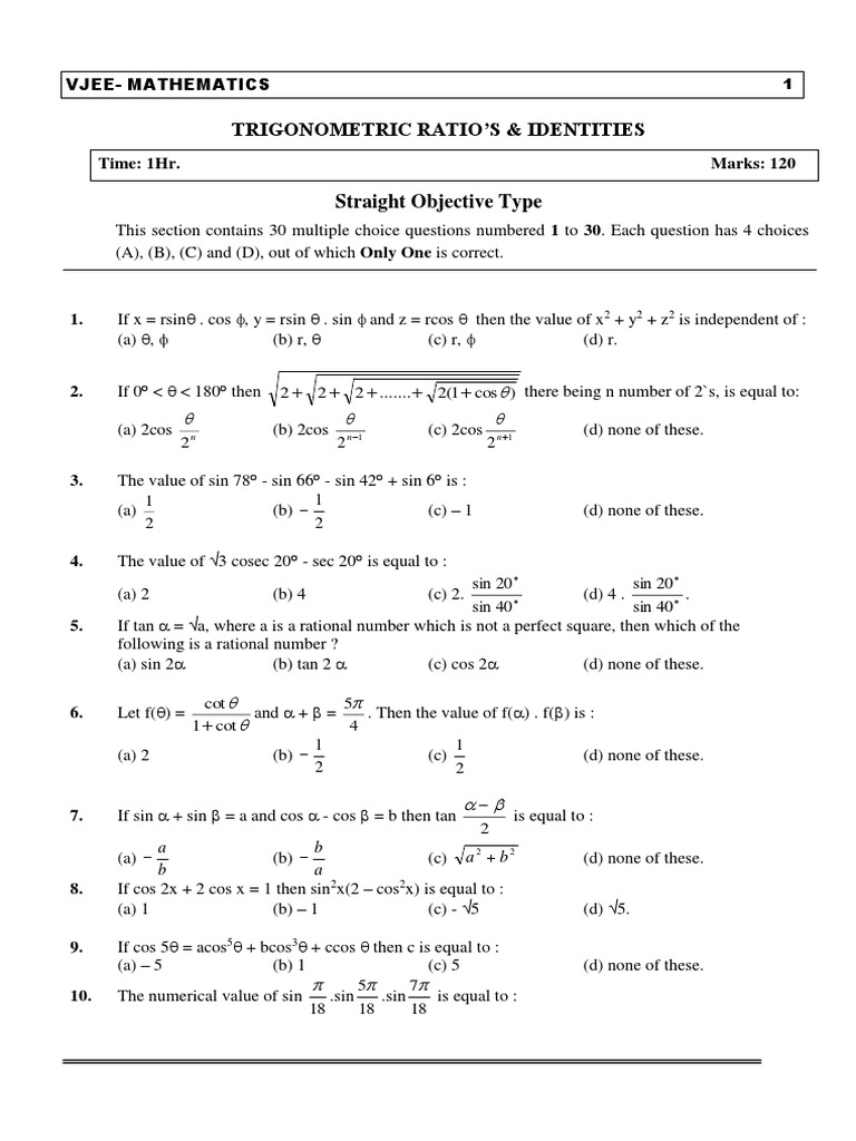 Trigonometric Ratio & Identities | PDF | Trigonometric Functions | Numbers