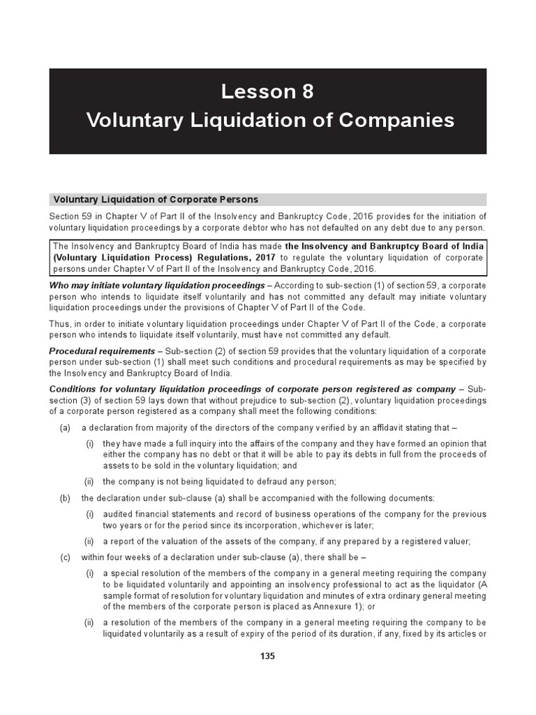 Lesson 8 Voluntary Liquidation of Companies | PDF | Bankruptcy | Liquidation