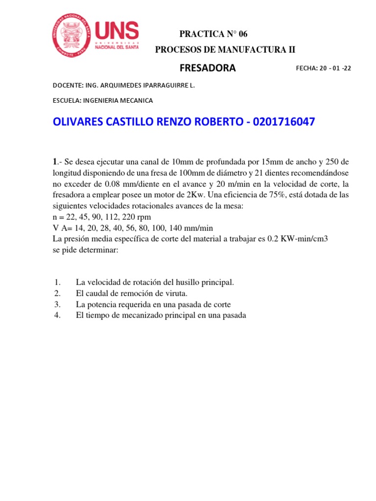 Proc. Ii Pract. 6 Fresa 2021 Ii | PDF