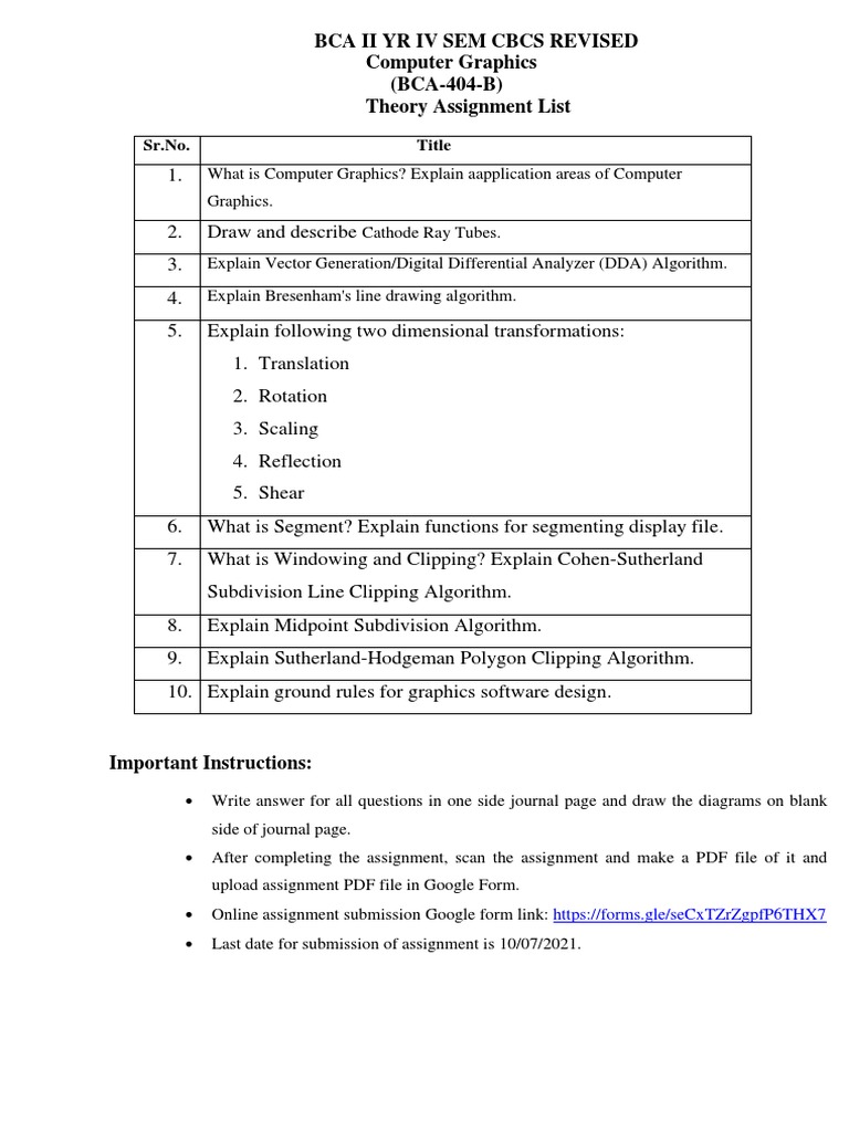 Computer Graphics Assignment Guide | PDF
