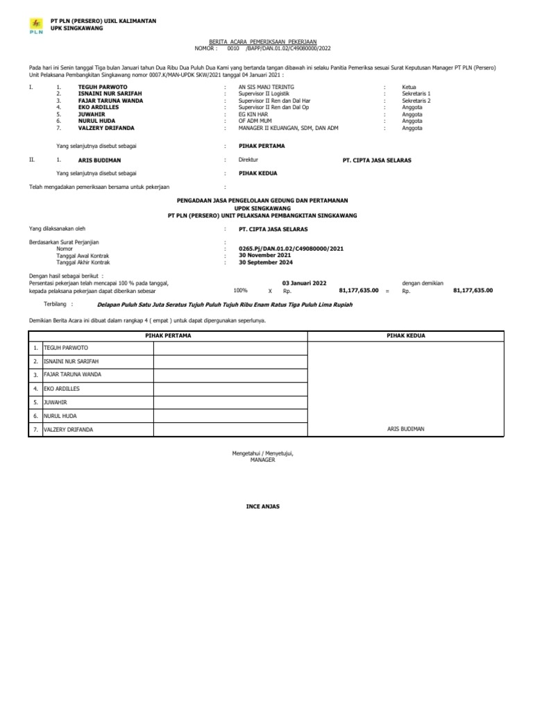 0010 BAPP, BASTP, FORM ERP Fixed Cost Pengadaan Jasa Pengelolaan Gedung Dan Pertamanan UPDK ...