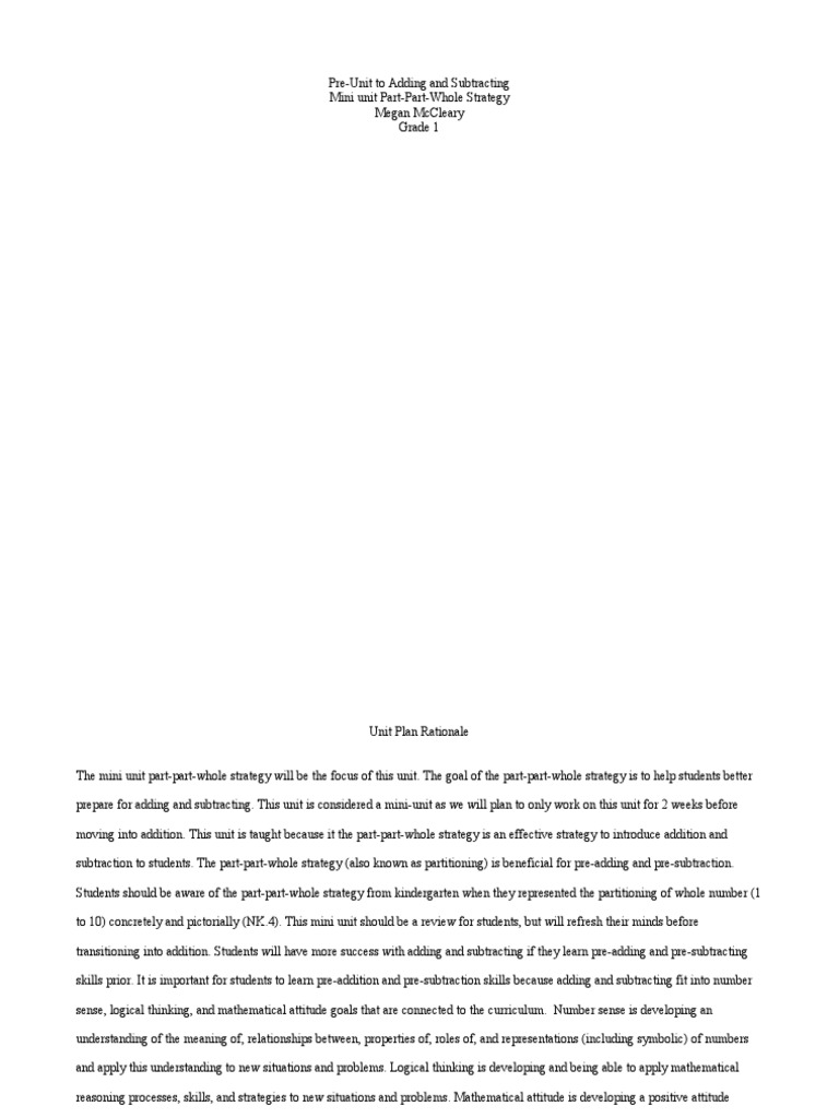 Unit Plan Math Part-Part-Whole | PDF | Educational Assessment | Reason