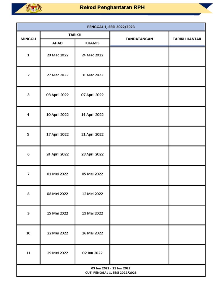Rekod Penghantaran RPH 2022 - 2023 - B&W | PDF