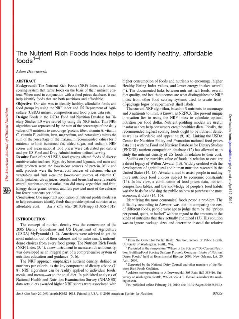 The Nutrient Rich Foods Index Helps To Identify Healthy, Affordable ...