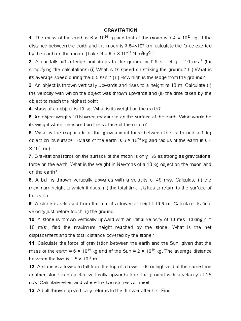 Gravitation Numerical | PDF | Weight | Gravity