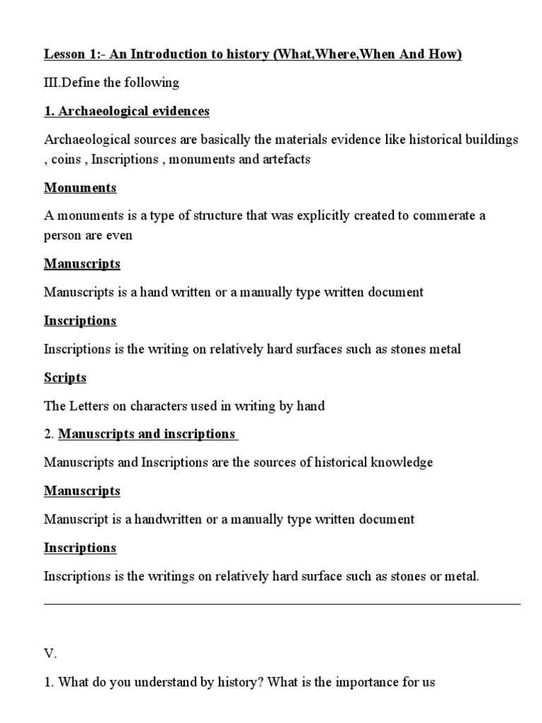 Lesson 1:-An Introduction To History (What, Where, When and How) | PDF ...