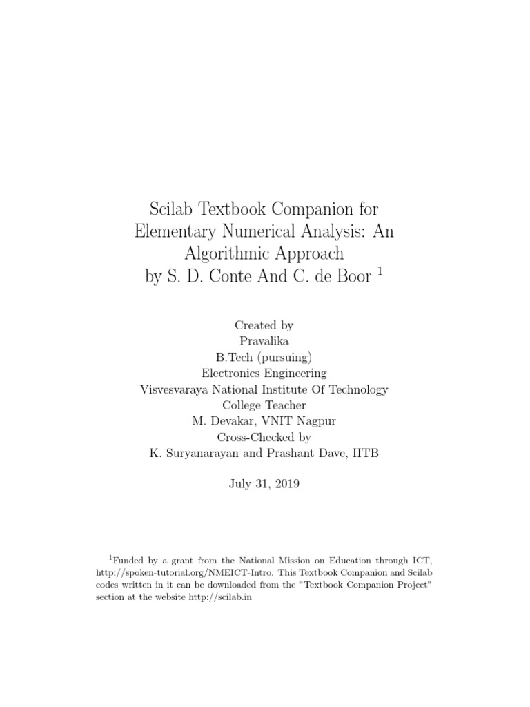 Elementary Numerical Analysis An Algorithmic Approach S D Conte And C De Boor Pdf