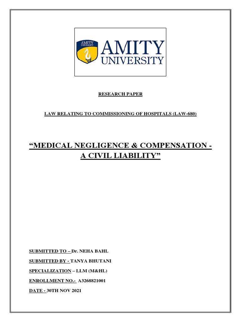 "Medical Negligence & Compensation - A Civil Liability": Research Paper ...